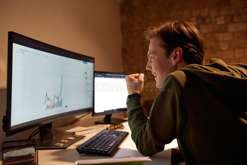 Successful Trader with Win Gesture Watch on Graph Stock Photo - Image ...