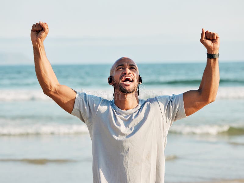 The Successful Warrior is Hard Working. a Young Man Celebrating on the ...