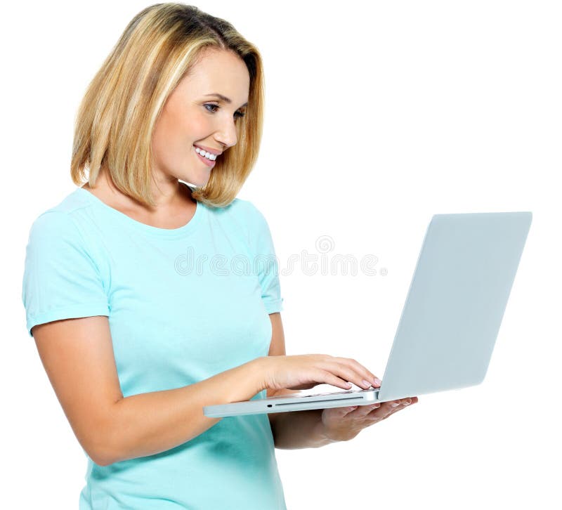 Successful Woman Typing on the Laptop Stock Image - Image of holding ...