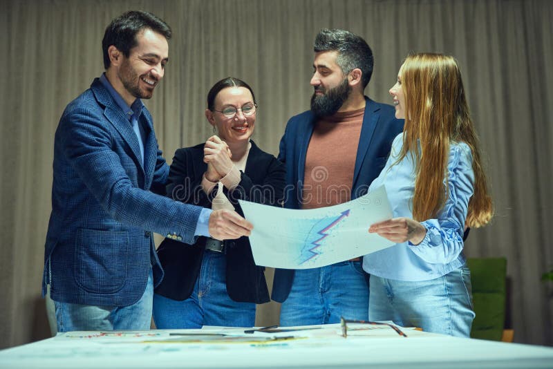 Successful Work and Cooperation. Employees Greeting Each Other with ...