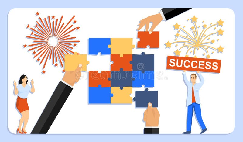 Successful Work. a Group of People of Mini Characters Put Together a ...