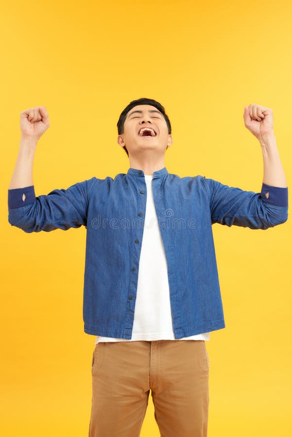 Successful Young Asian Man with Arms Up Stock Image - Image of handsome ...