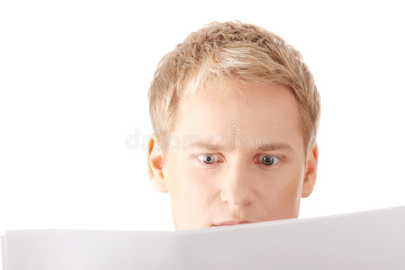 Successful Young Businessman Reading Blank Card Stock Photo - Image of ...