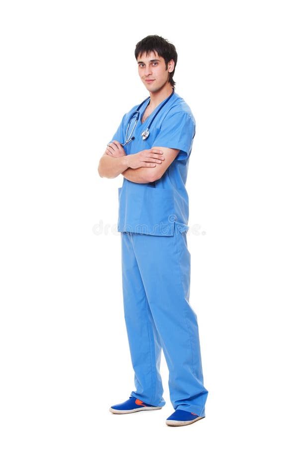 Young Doctor in Blue Scrubs Stock Photo - Image of doctor, clinical ...