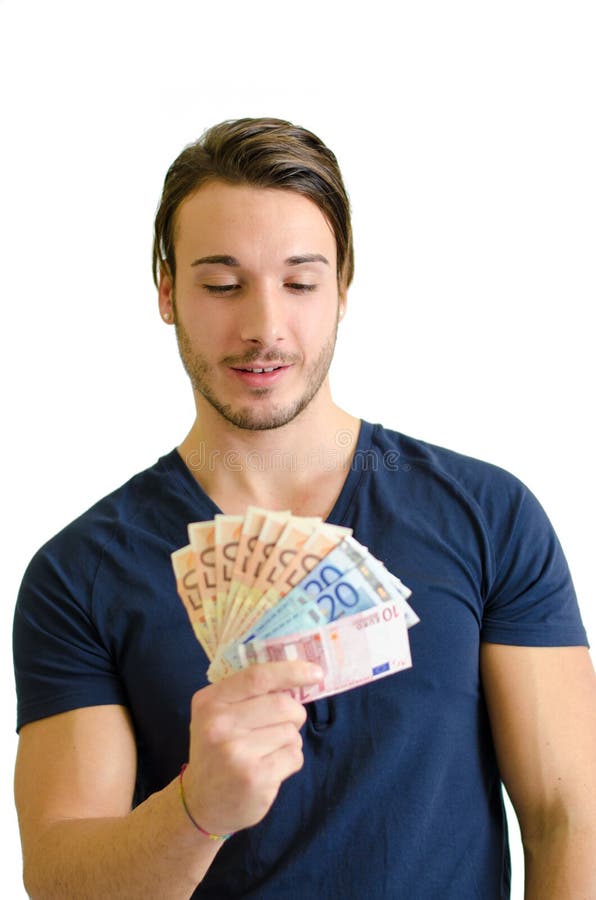 Successful Young Man Looking at Euro Banknotes Stock Image - Image of ...