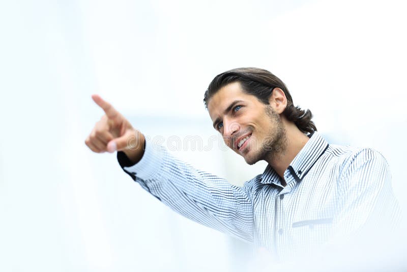 Successful Young Man Pointing Forward Stock Image - Image of happy ...
