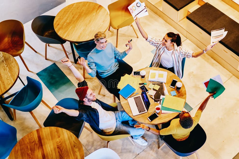 Successful Young People Won Celebrated Common Task Stock Photo - Image ...