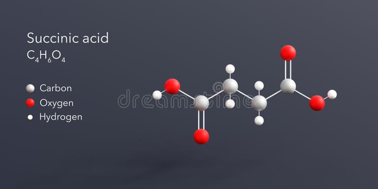Succinic Acid Molecule 3d Rendering, Flat Molecular Structure with ...