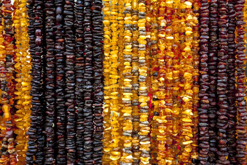 Succinite. Amber Necklace. Amber of Different Colors and Sizes. Stock ...