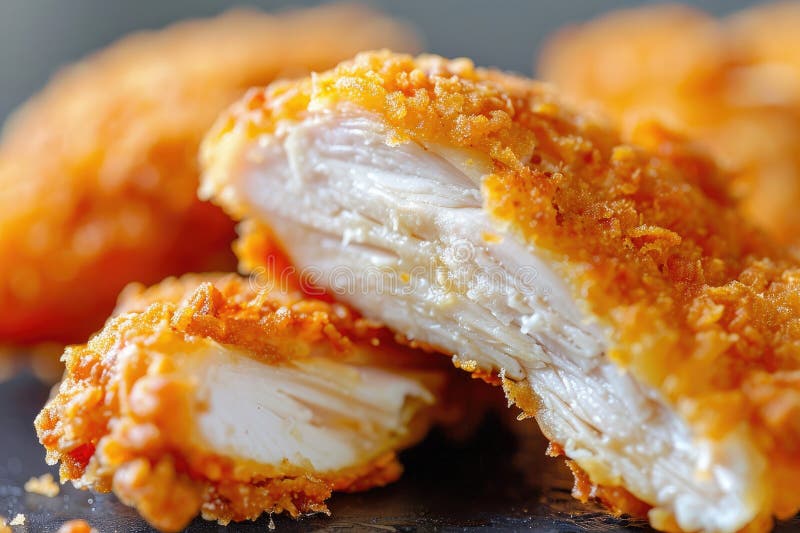 Succulent Chicken Finger Close-up with Juicy Meat and Crispy Breading ...