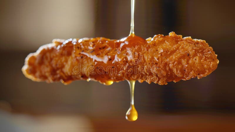 Succulent Chicken Finger Dripping with Sauce Suspended in Mid-Air Stock ...