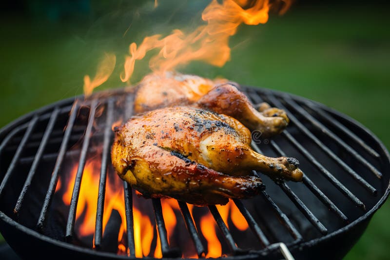 Succulent Chicken Grilling on an Open Flame Stock Illustration ...