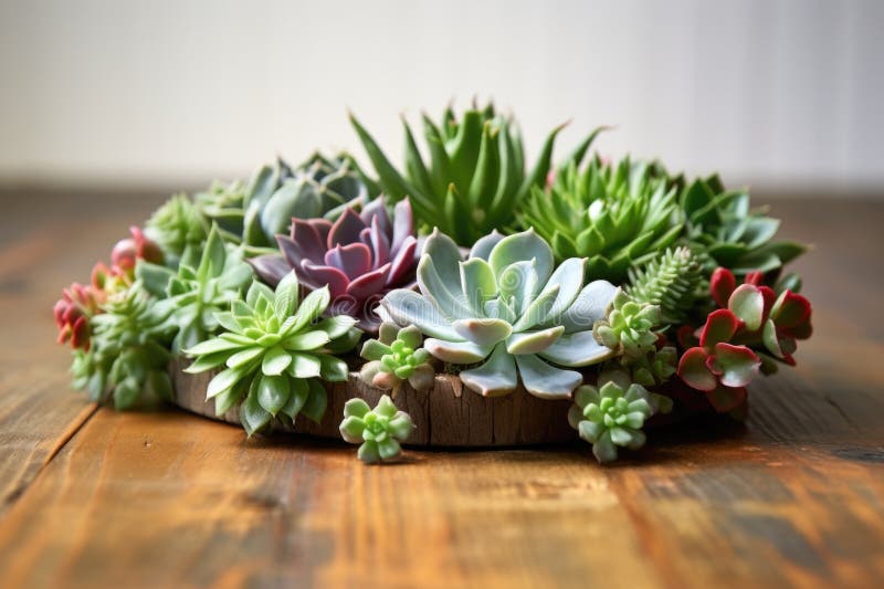 A Succulent Cluster on a Hardwood Table Stock Image - Image of design ...