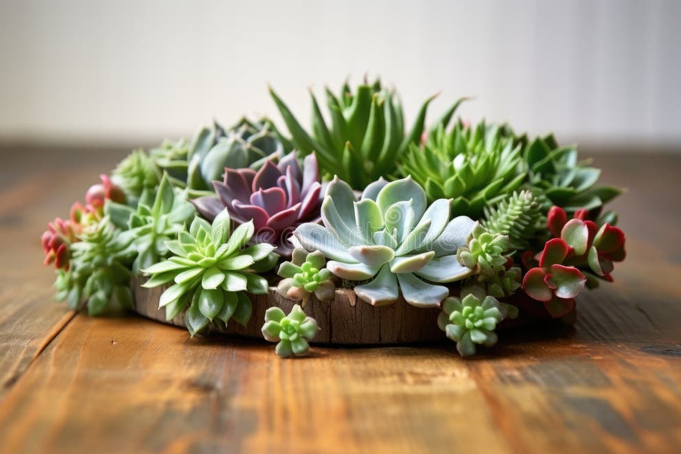 A Succulent Cluster on a Hardwood Table Stock Image - Image of design ...