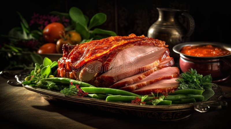 Honey Ham with Vegetables Meal - Generative AI Stock Illustration ...