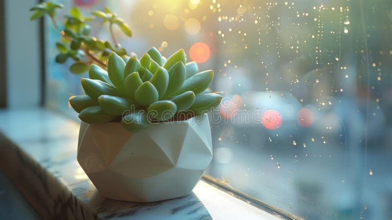 A Succulent Plant on a Rainy Window Ledge Stock Image - Image of life ...