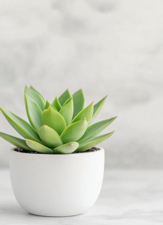 Succulent Plant in a White Pot on a Marble Surface with a Light ...