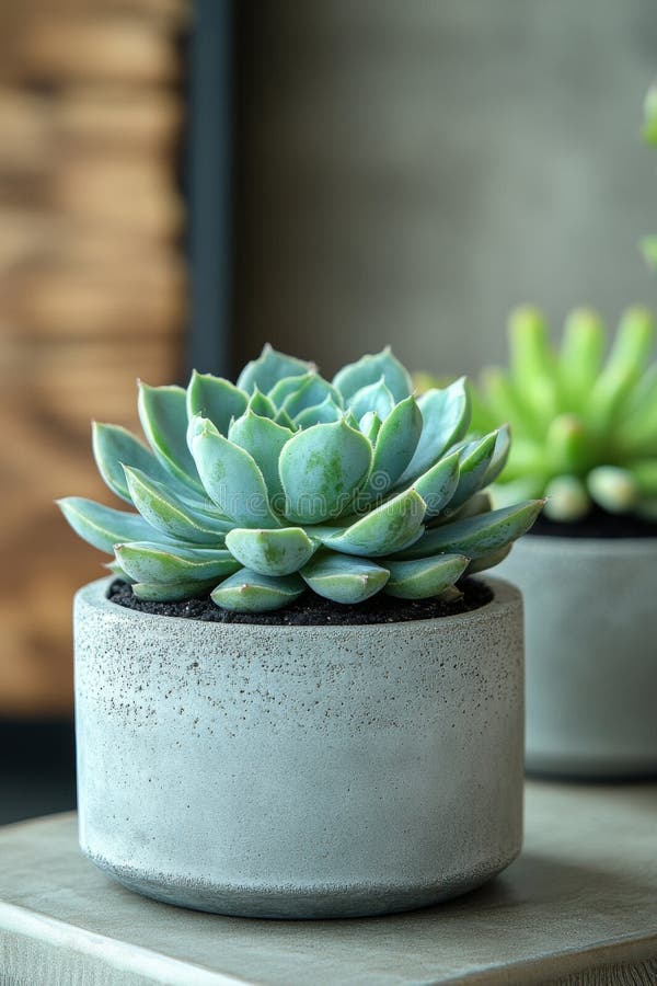 Succulent Plants in Minimalist Pots on a Stone Surface in Natural Light ...