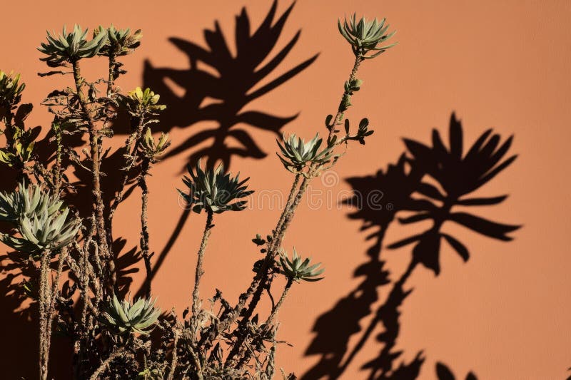 Succulent Shadows on Terracotta Wall: Nature S Art Stock Photo - Image ...