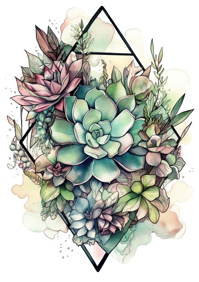 Succulents Arranged in a Triangle Stock Illustration - Illustration of ...