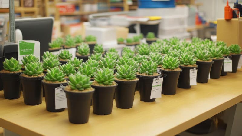 Succulents in Rows Displayed on Table, Planted Succulents on Shelf ...