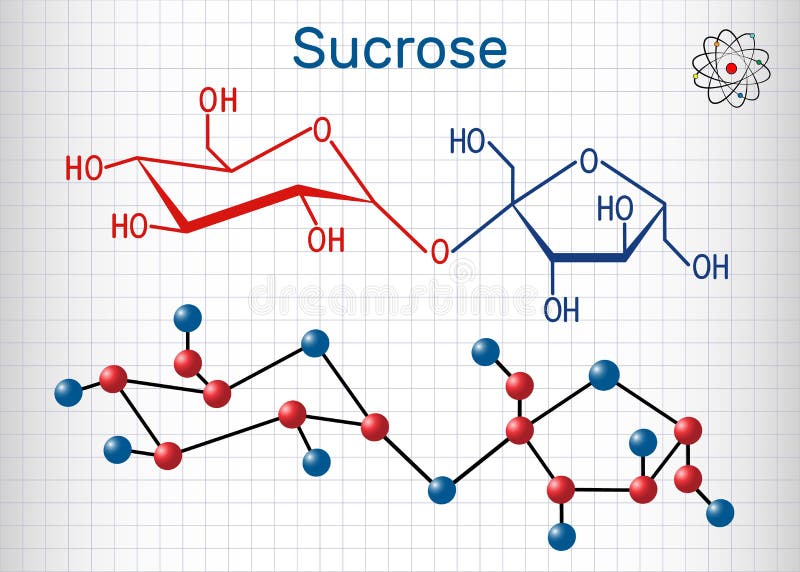 Sucrose Sugar Molecule. Structural Chemical Formula and Molecule Model ...