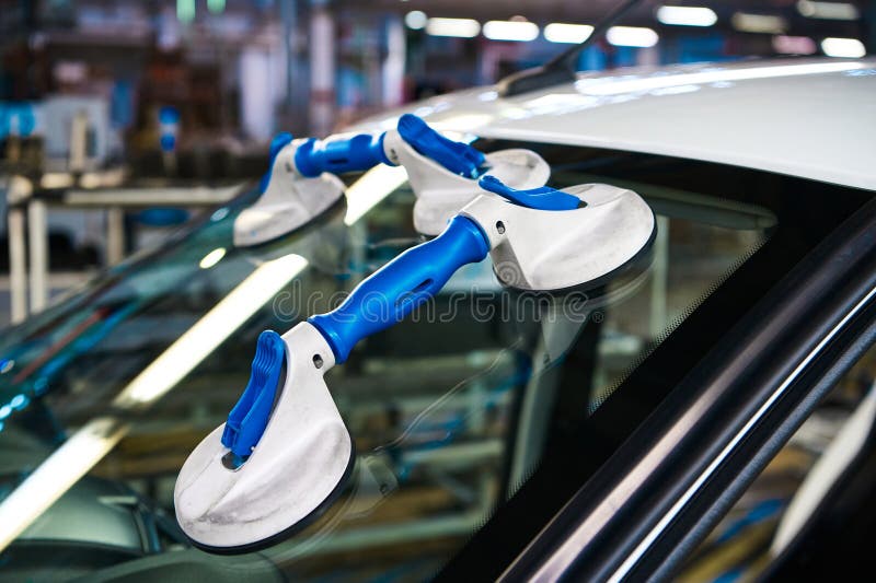Suction Pads for Car Windshield Installing in Workshop Stock Photo ...