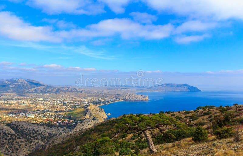 Sudak City View from Above Mount Sokol Stock Image - Image of pier ...