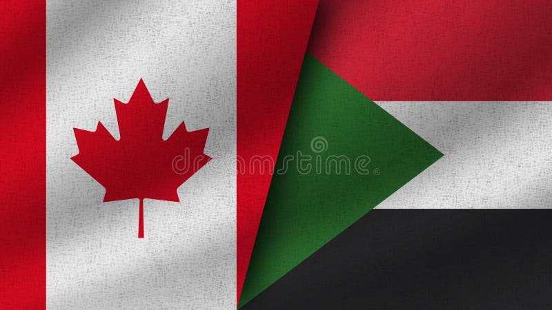 Sudan and Canada Realistic Two Flags Together Stock Illustration ...