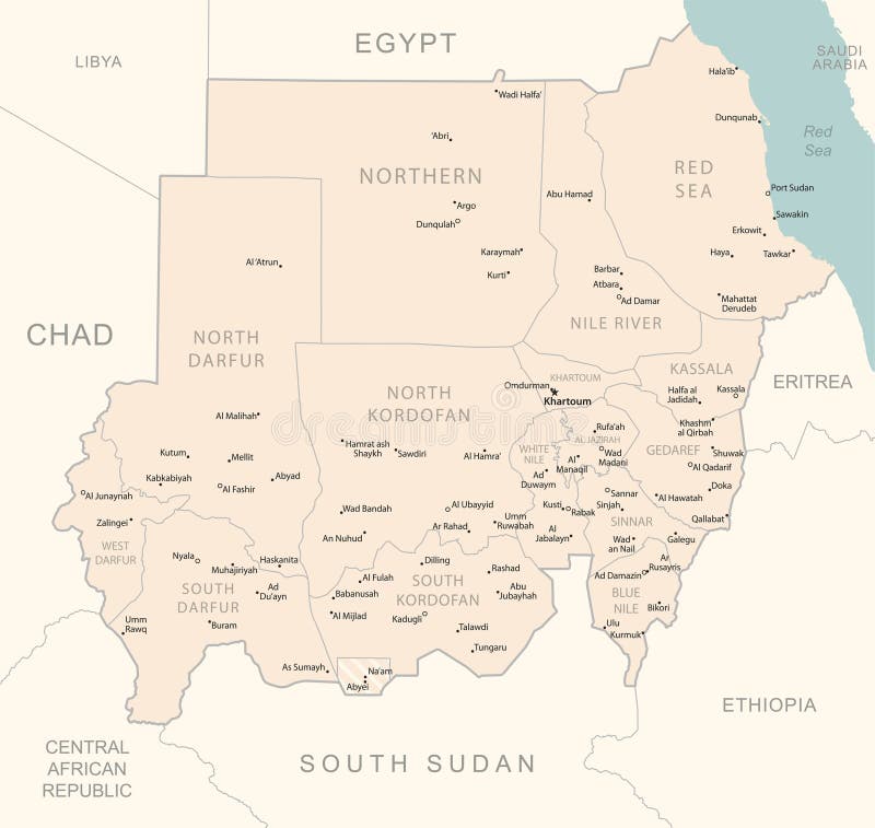 Sudan - Detailed Map with Administrative Divisions Country Stock ...