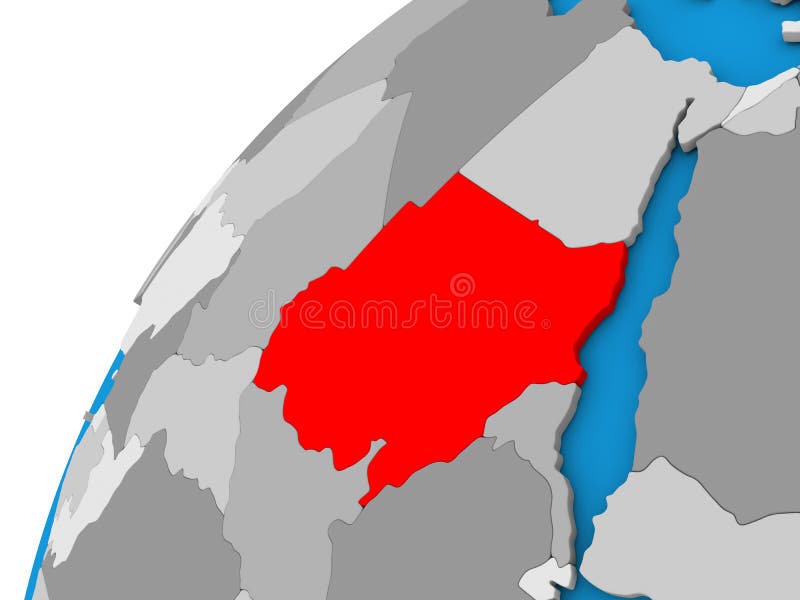 Sudan on globe in red stock illustration. Illustration of region - 84778358