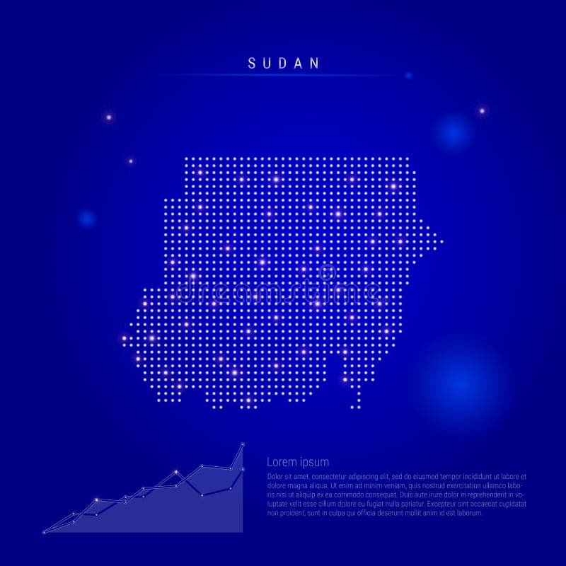 Sudan Illuminated Map with Glowing Dots. Dark Blue Space Background ...