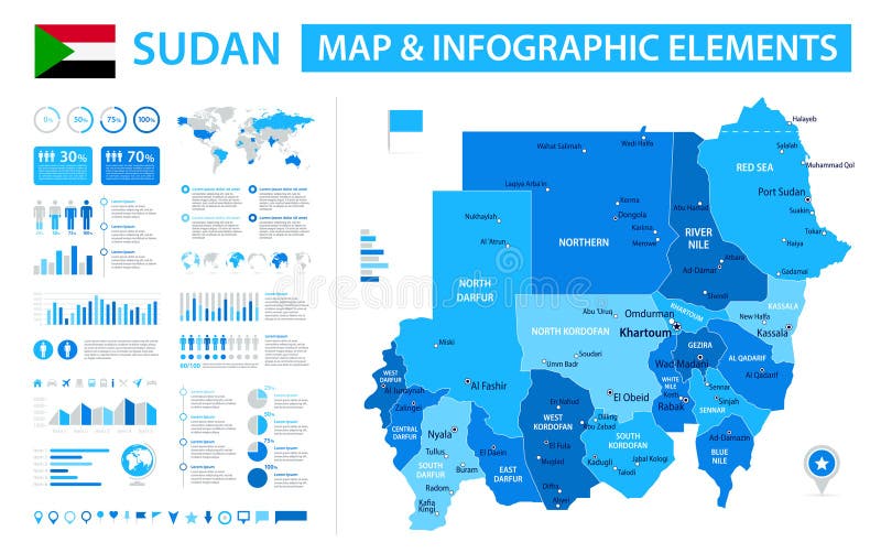 Sudan Infographic Map with Data Visualization Elements - Vector Map of ...