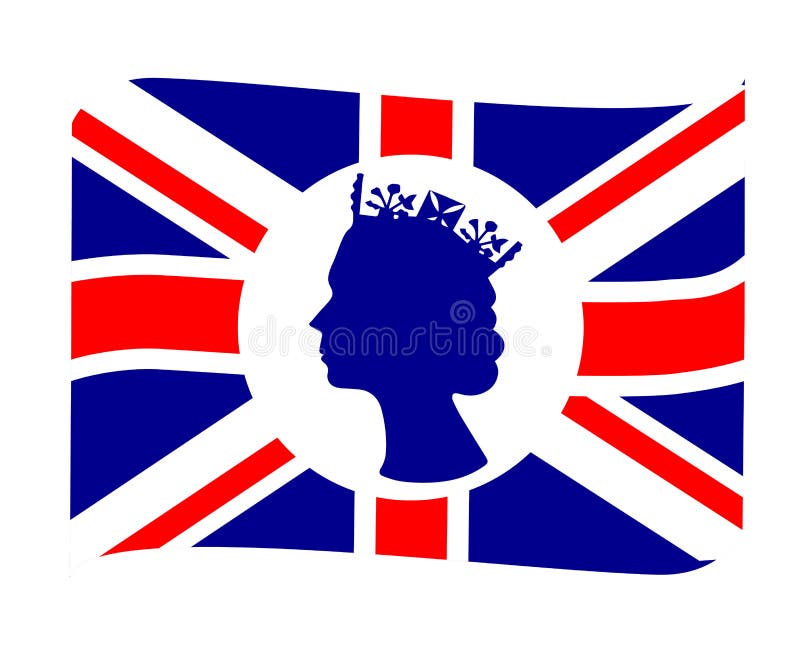 Elizabeth Queen Face White and Blue with British United Kingdom Flag ...