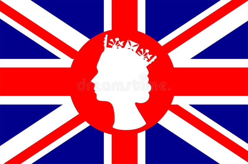 Elizabeth Queen Face Red and White with British United Kingdom Emblem ...
