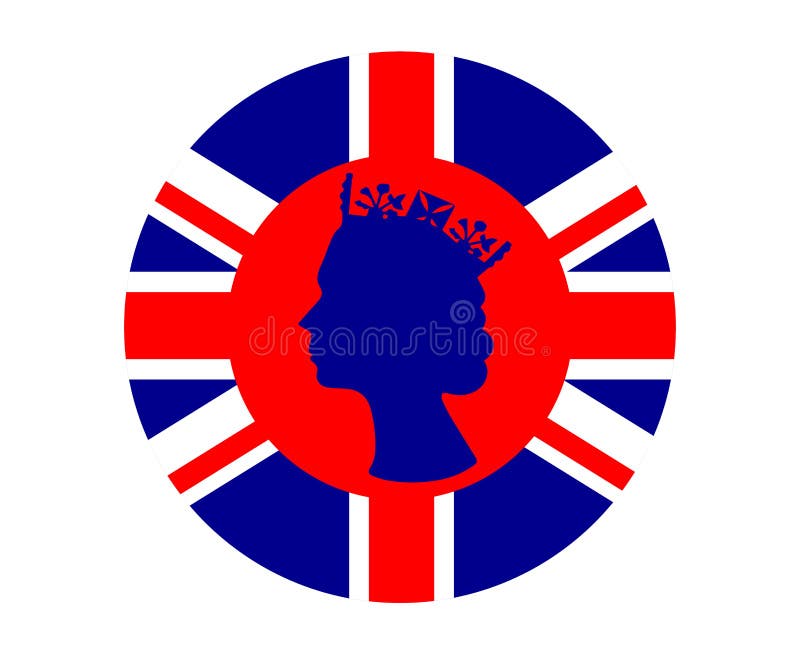 Elizabeth Queen Face Blue with British United Kingdom Emblem Stock ...