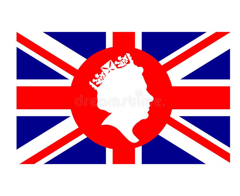 Queen Elizabeth Face Red and White with British United Kingdom Flag ...