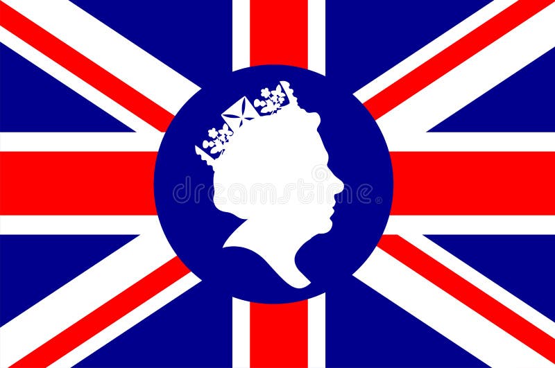 Queen Elizabeth Face White with British United Kingdom Emblem Flag ...