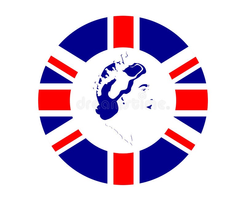 Queen Elizabeth Face Portrait Blue with British United Kingdom Flag ...