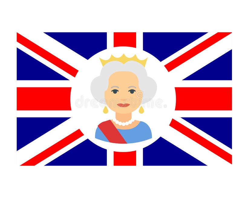 Queen Elizabeth Face Portrait with British Uni Kingdom Flag Emblem ...