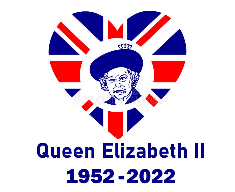 Queen Elizabeth Portrait Face 1952 2022 Blue with British Flag Heart ...