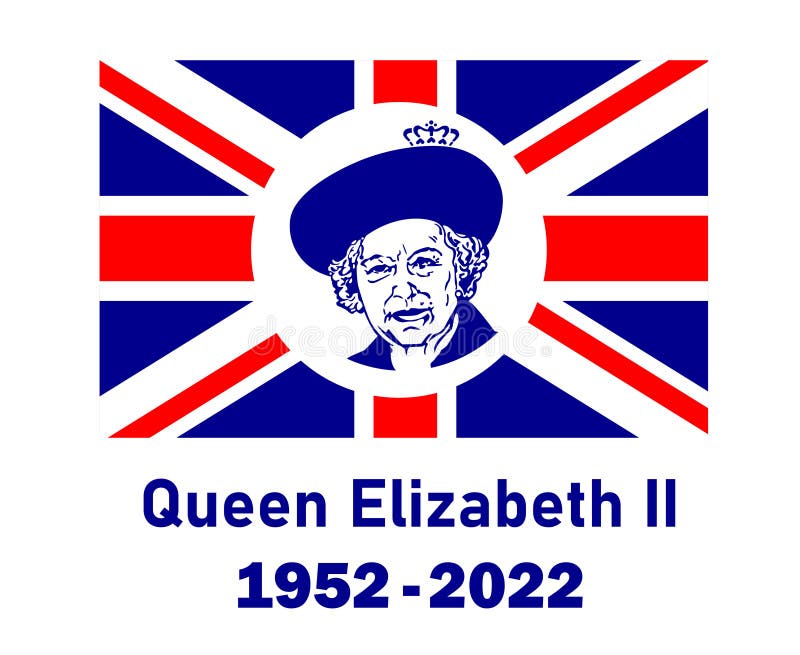 Queen Elizabeth Portrait Face 1952 2022 Blue with British Flag Emblem ...
