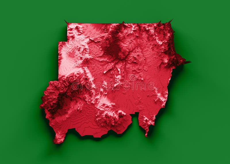 Sudan Map with the Flag Colors Blue and Red Shaded Relief Map 3d ...