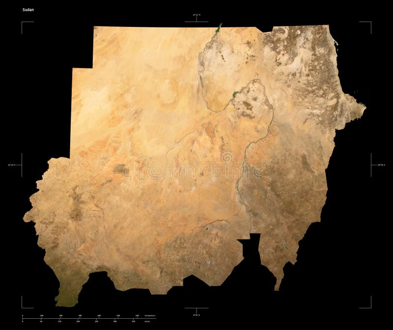 Sudan Shape on Black. Low-res Satellite Stock Illustration ...