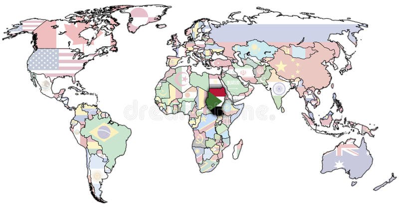 Sudan on world map stock illustration. Illustration of europe - 190991500