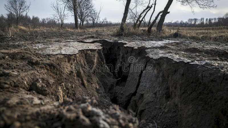 Earthquake Event Causes Massive Crack in Rural Area Nature Landscape ...