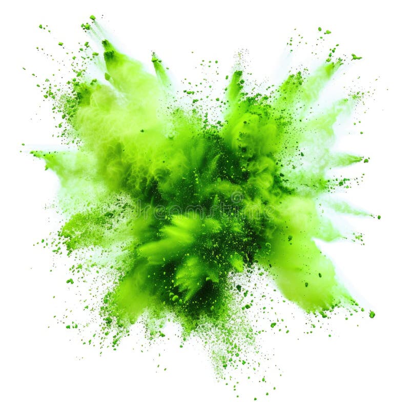 A Sudden and Intense Green Powder Explosion on a White Background Stock ...