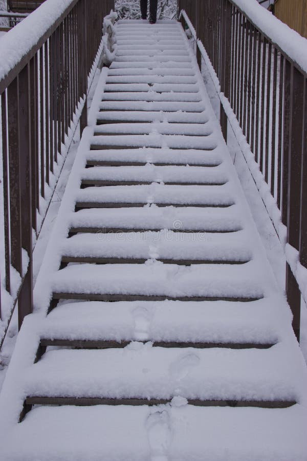 Snow covered the stairs stock photo. Image of stair - 149077544