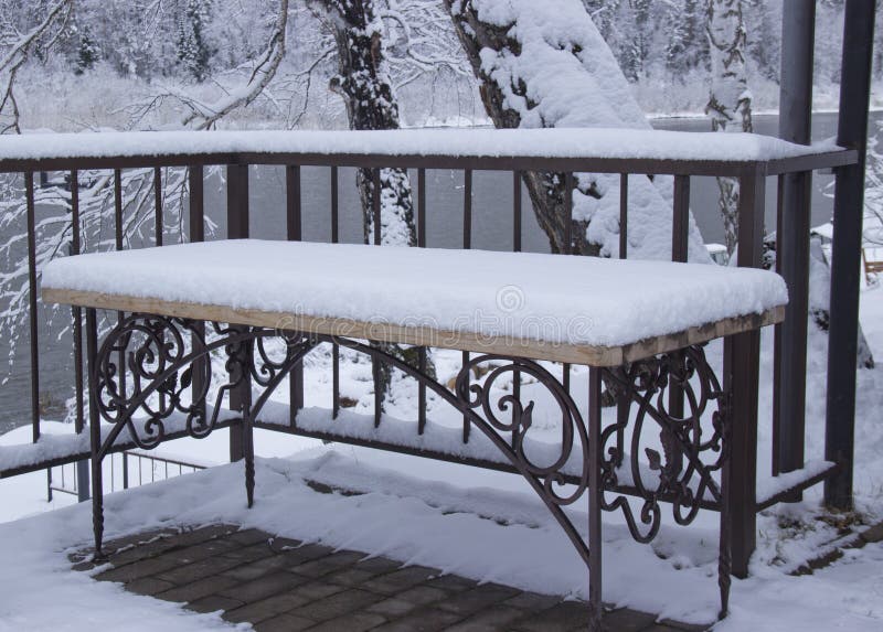 Table covered with snow stock image. Image of snow, snowflake - 64921213