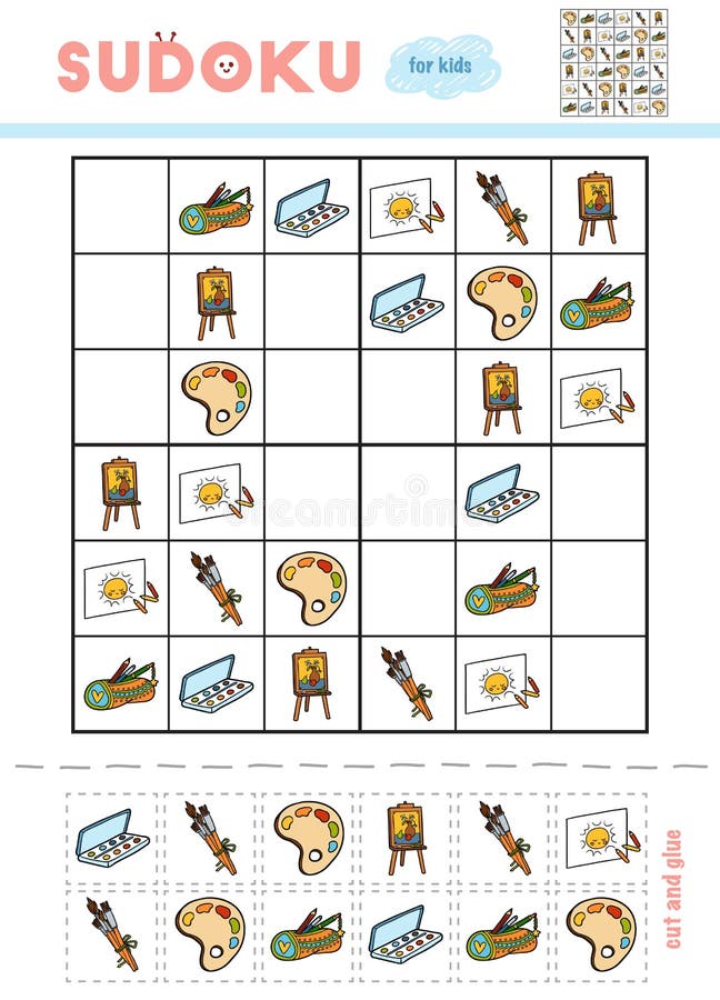 Sudoku for Children, Education Game. Cartoon Set of Objects Stock ...